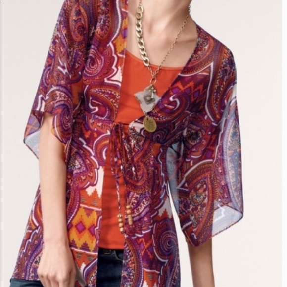 CAbi | Tops | Cabi Kimono Style Bright Paisley With Ties Style 84 | Poshmark